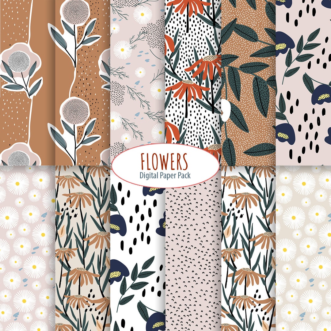 Floral Digital Paper Modern Flowers Digital Paper Pack Instant Download ...