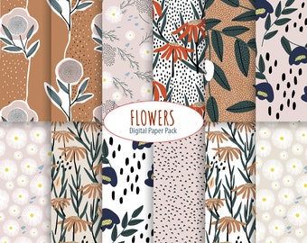 Flowers Pattern Digital Paper Pack - Floral Printable Paper ...