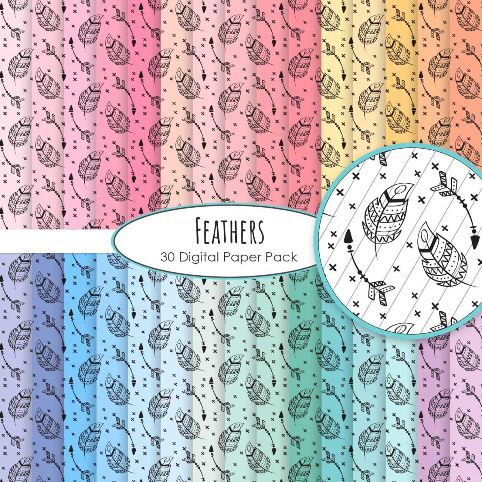 Feathers Digital Paper Printable Feather Print Instant Download ...