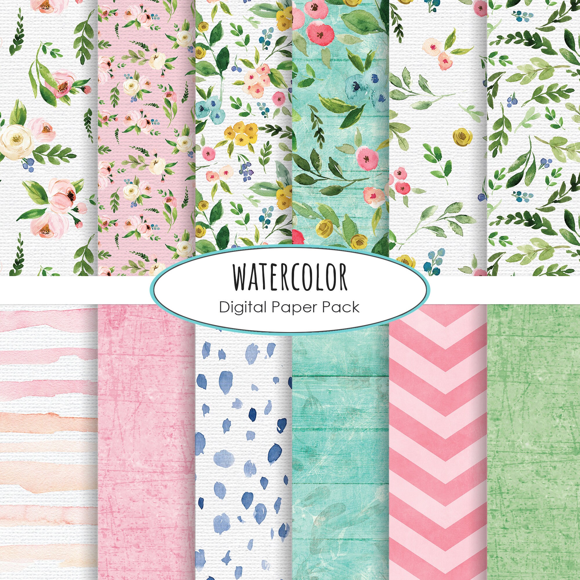 Watercolor Floral Digital Paper Pack Instant Download Digital - Etsy