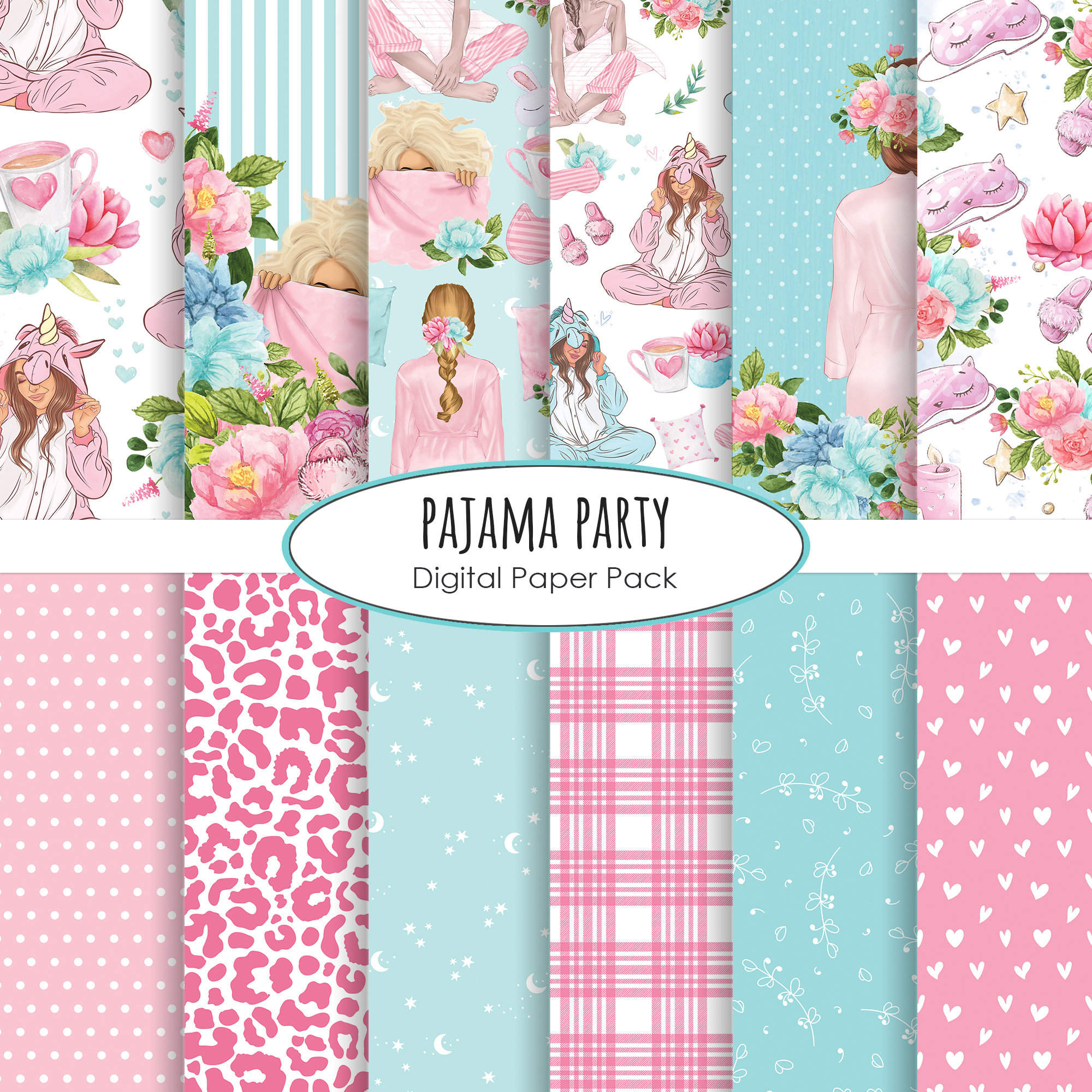 Pajama Party Digital Paper Pack Instant Download Digital Scrapbooking ...