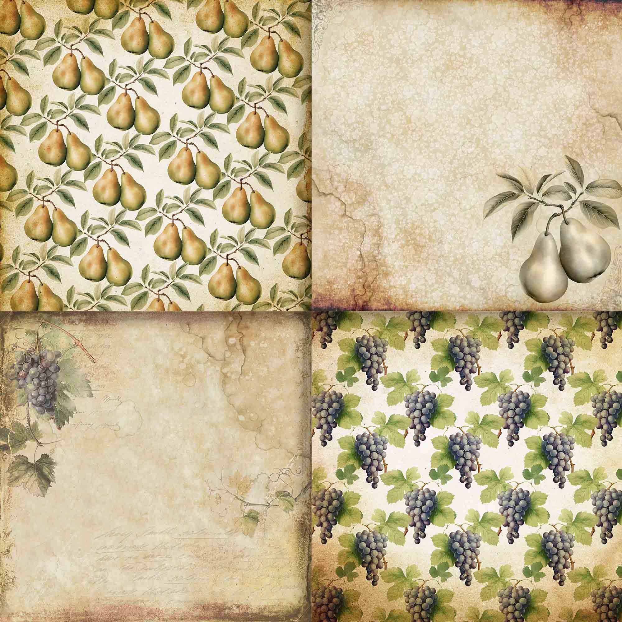 Vintage Fruits Pattern Instant Download Digital Scrapbooking Mixed ...