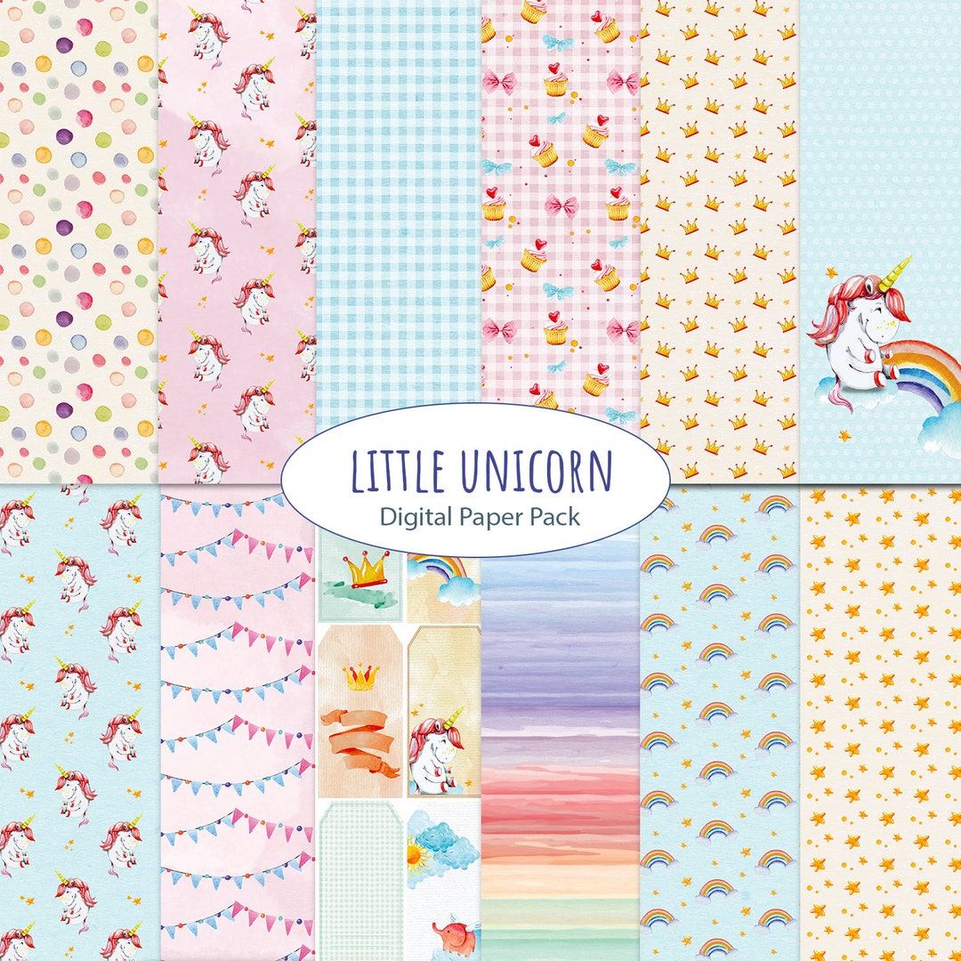 Unicorn Digital Paper Little Unicorn Pattern Digital Scrapbooking ...