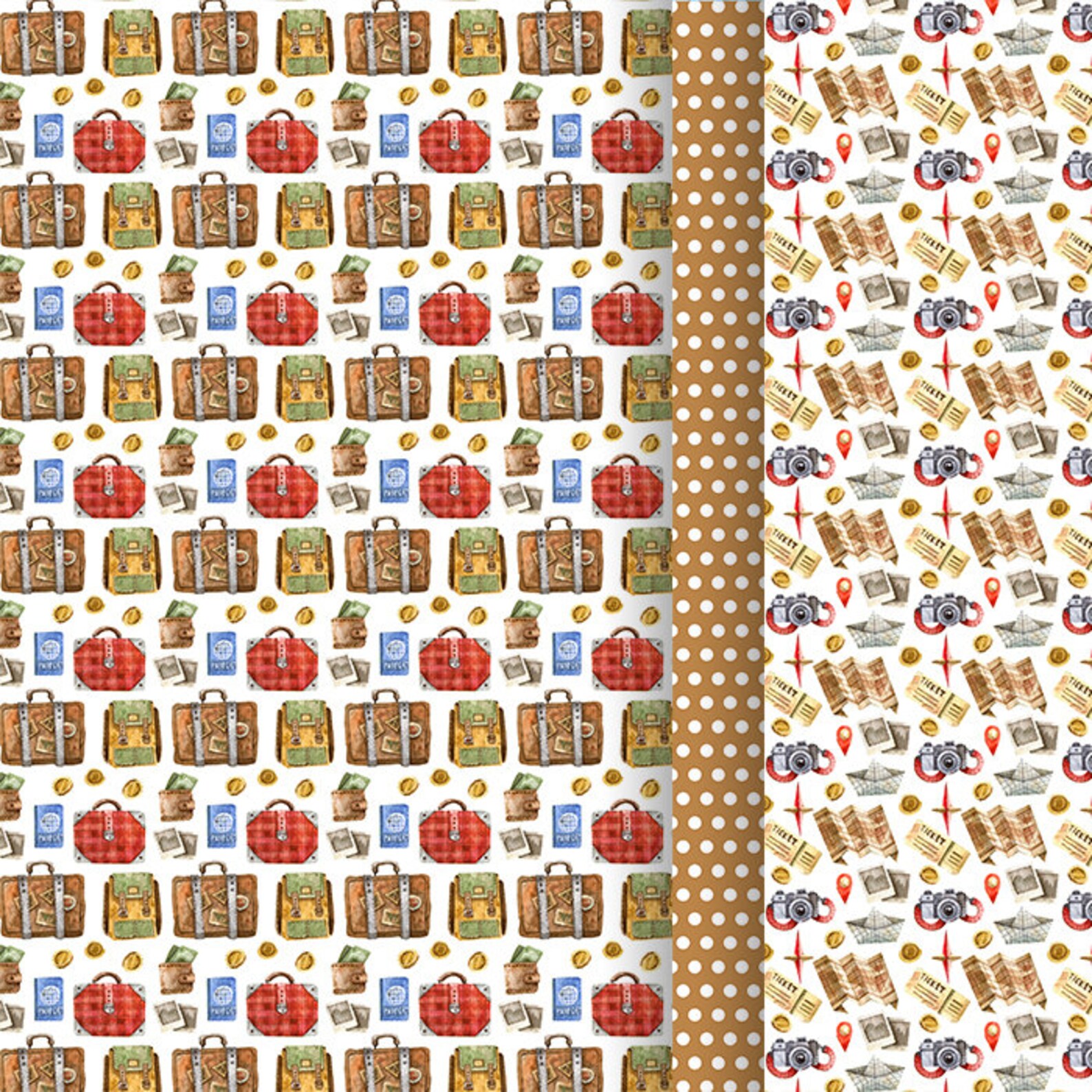 Travel Digital Paper Watercolor Travel Patterns Adventure Holiday ...