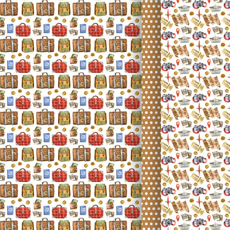 Travel Digital Paper Watercolor Travel Patterns Adventure Holiday ...
