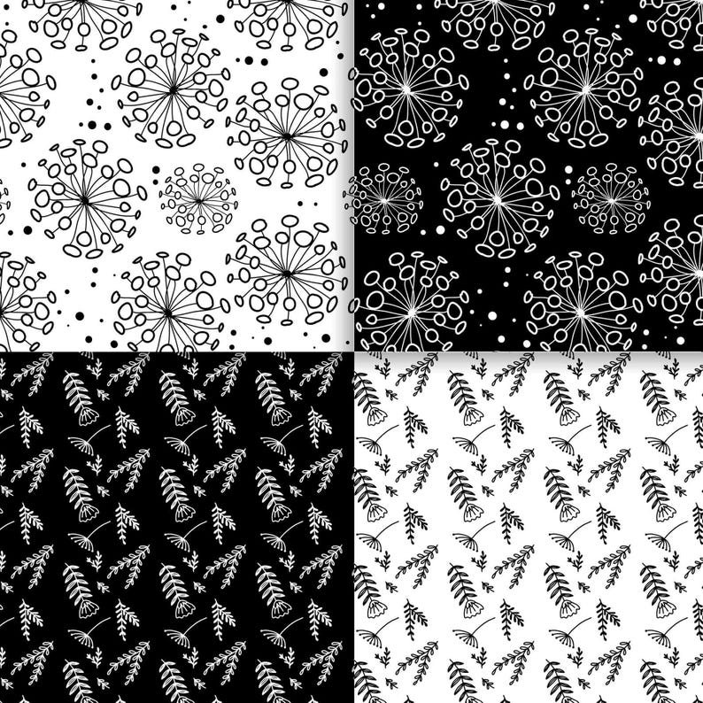 Black and White Flowers Digital Paper Digital Scrapbooking Instant ...