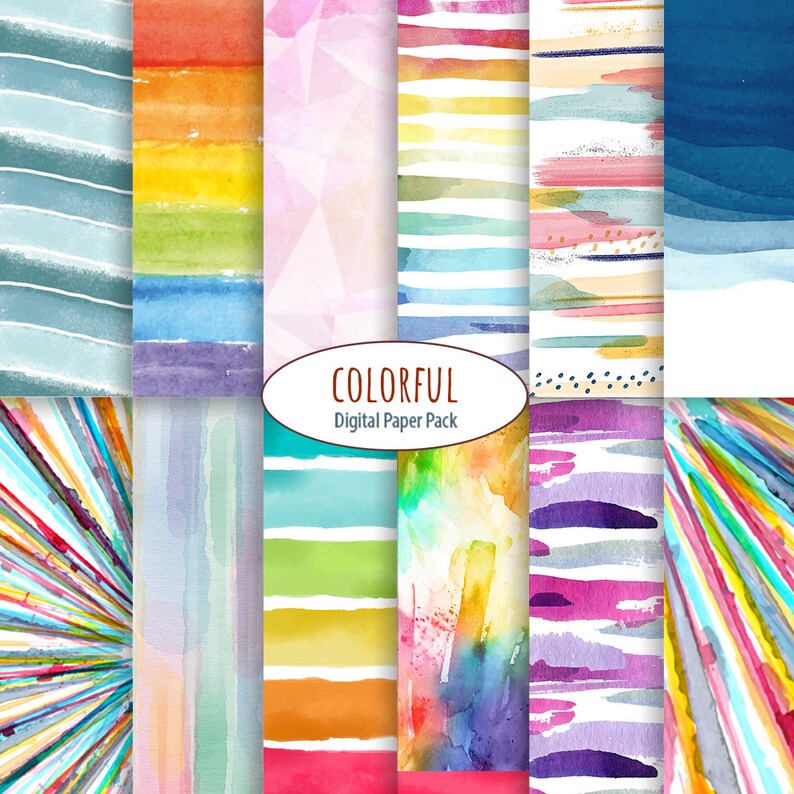 Watercolor Digital Paper Colorful Textures Instant Download | Etsy