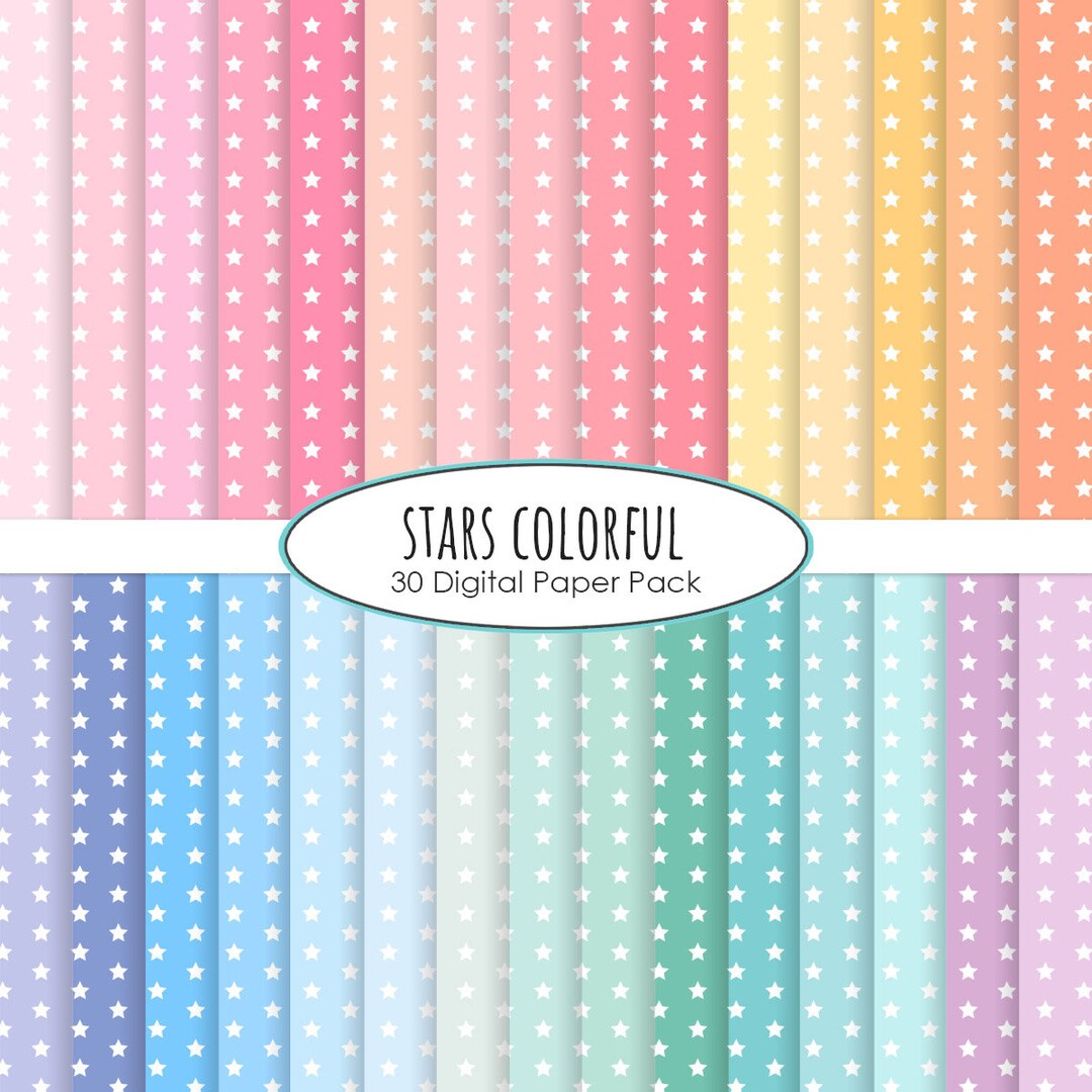 Stars Pastel Color Digital Paper Dotted Mini Stars Printable Digital ...