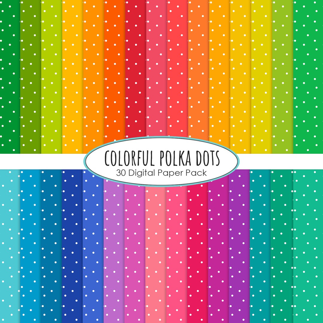 Colorful Polka Dots Rainbow Colors Digital Paper Dotted Printable ...