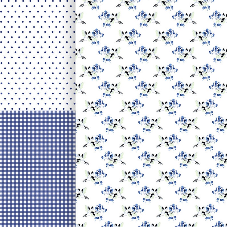 Floral Digital Paper Blue Flowers Printable Shabby Chic Paper Download ...