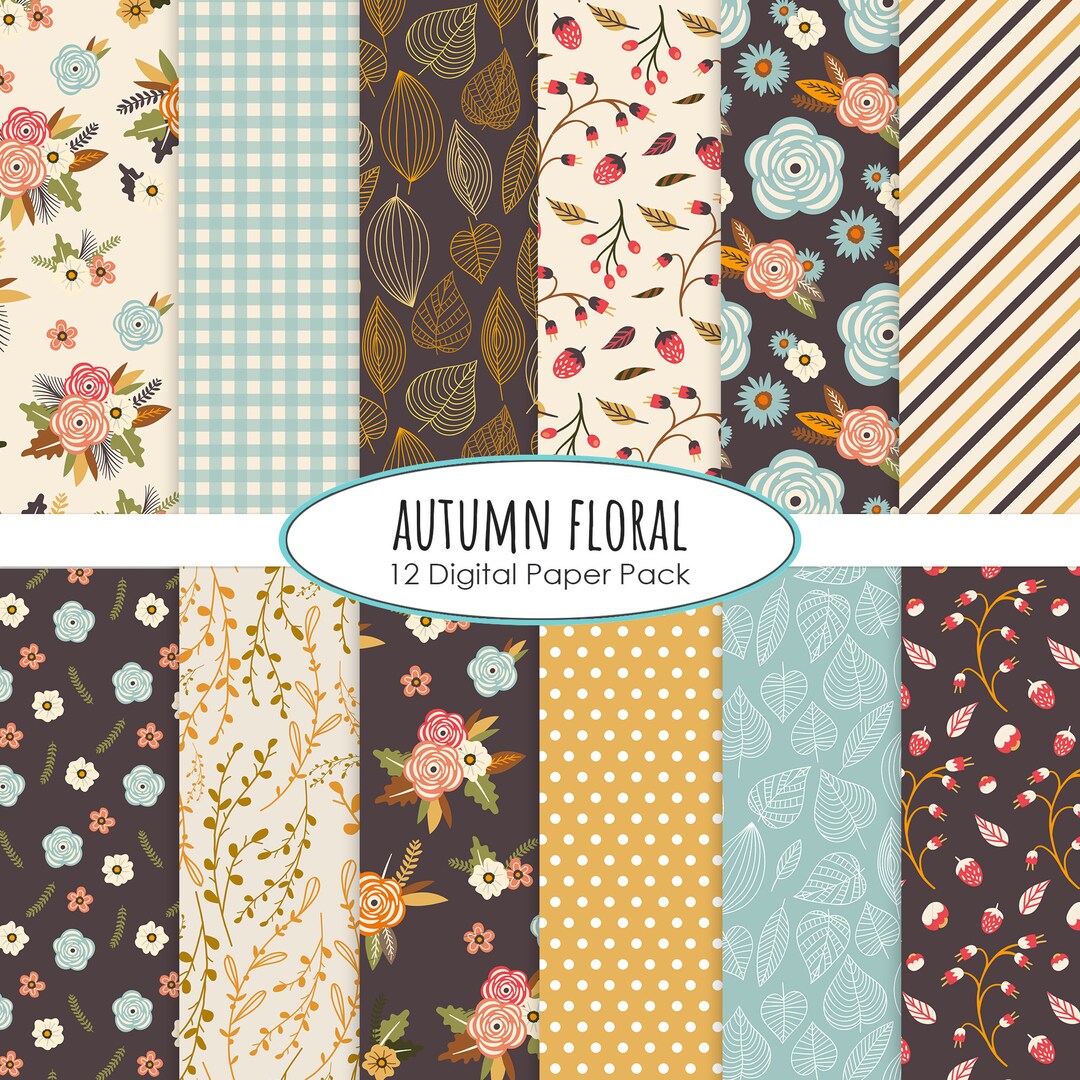 Autumn Flowers Digital Paper Floral Paper Pack Digital Scrapbooking ...