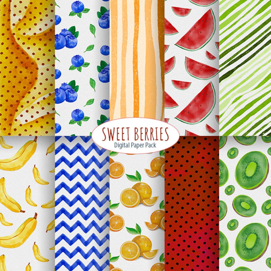 Watercolor Fruit Digital Paper Pack Print Background Instant Download ...
