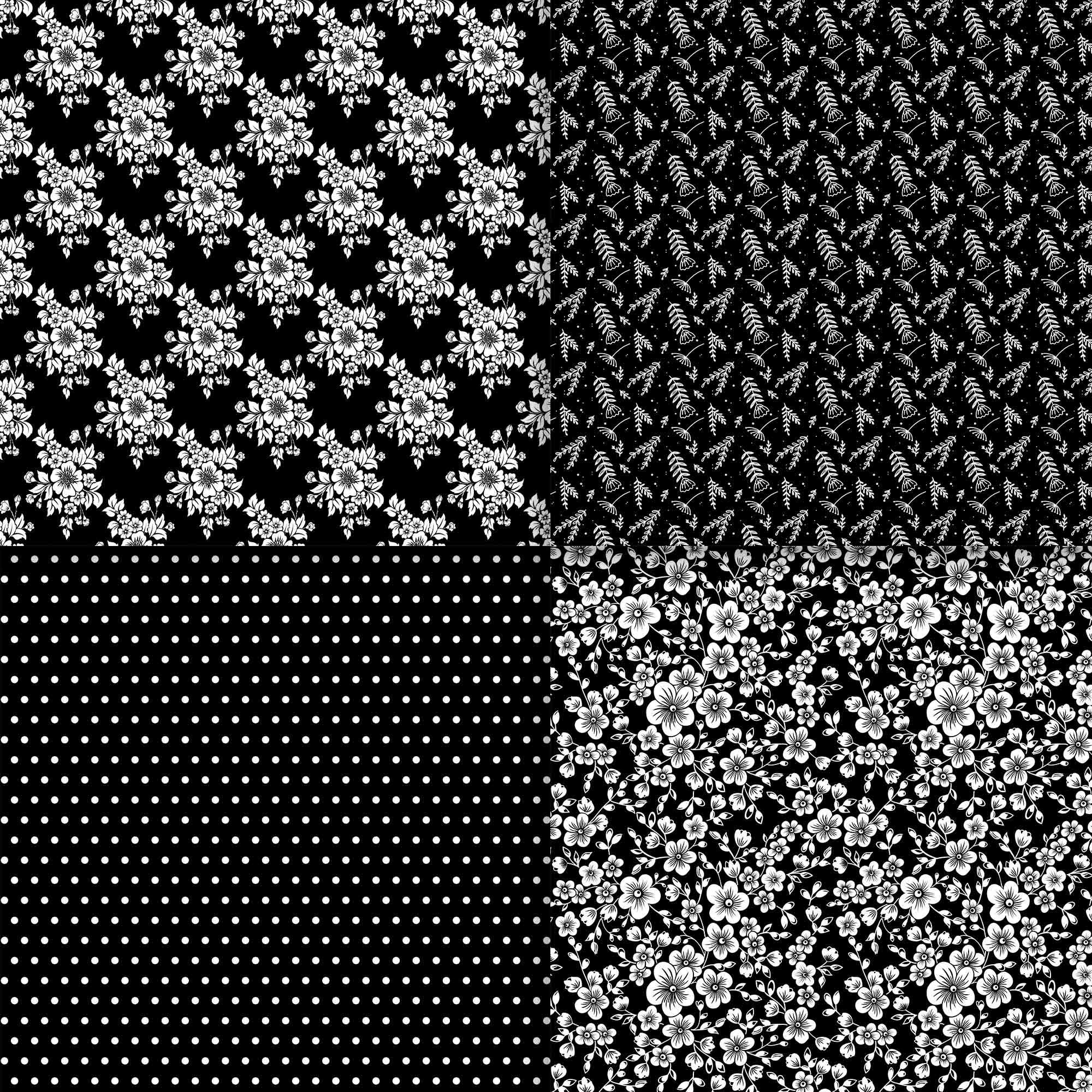 Black and White Floral Digital Paper Set Digital Scrapbooking Flowers ...