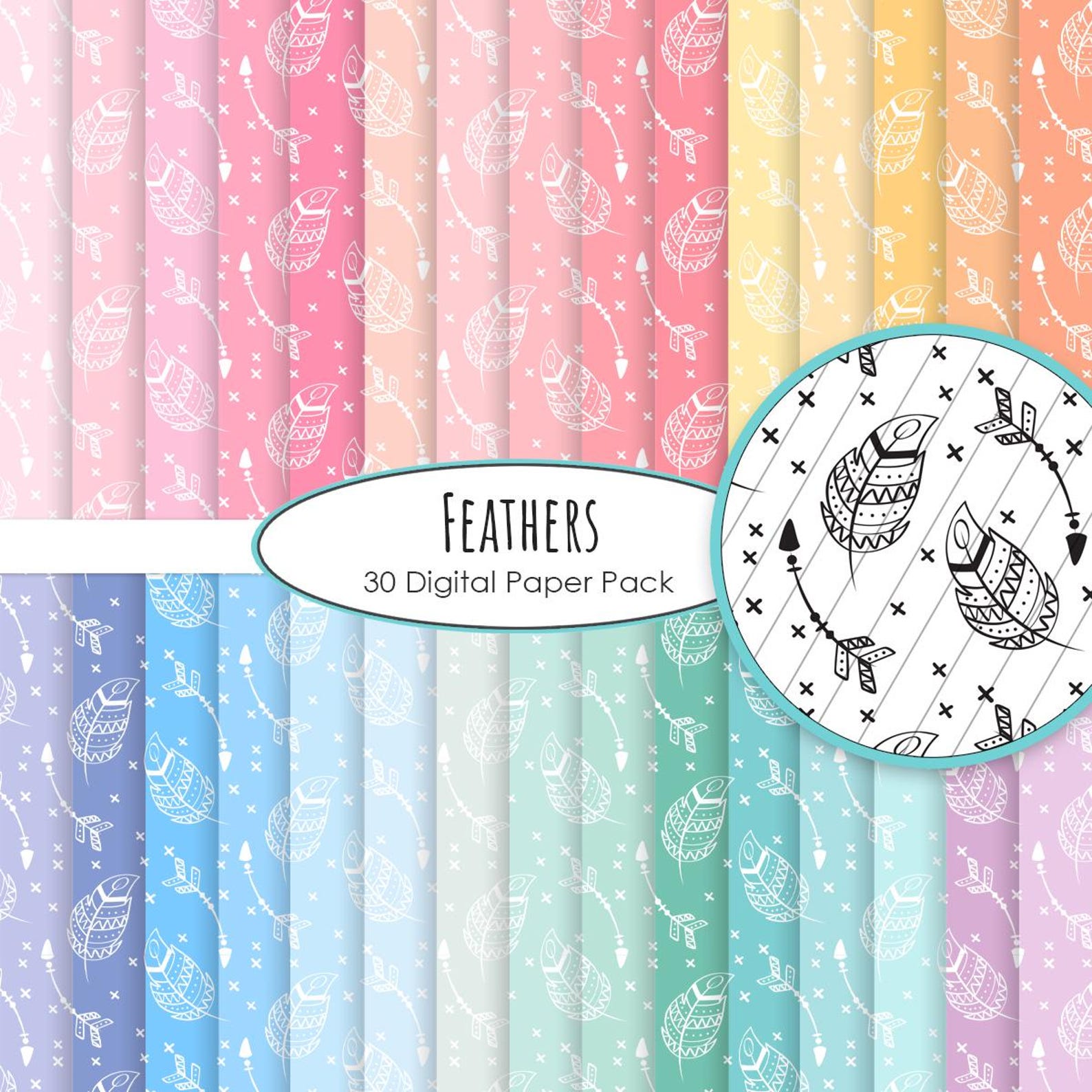Feather Digital Paper Printable Feathers Instant Download Textures ...