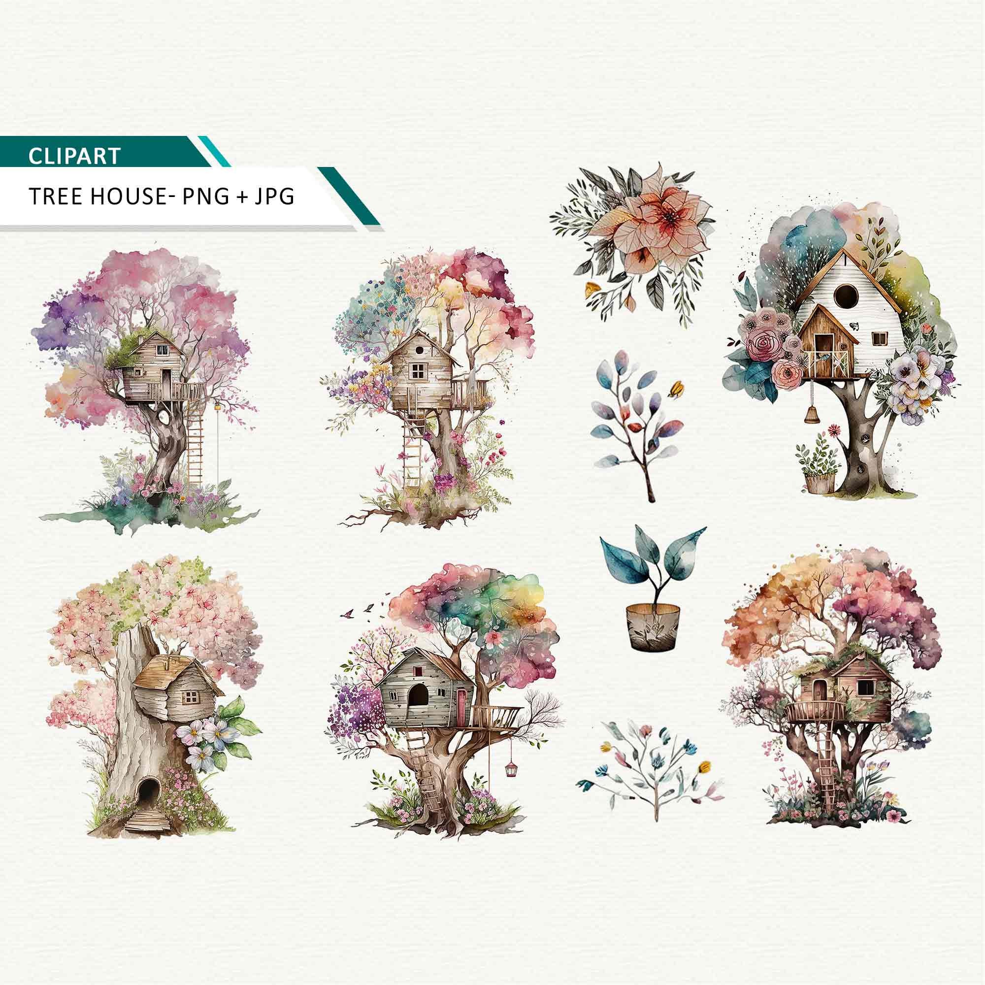 Tree House Clipart Instant Download Commercial Use Watercolor Clipart ...