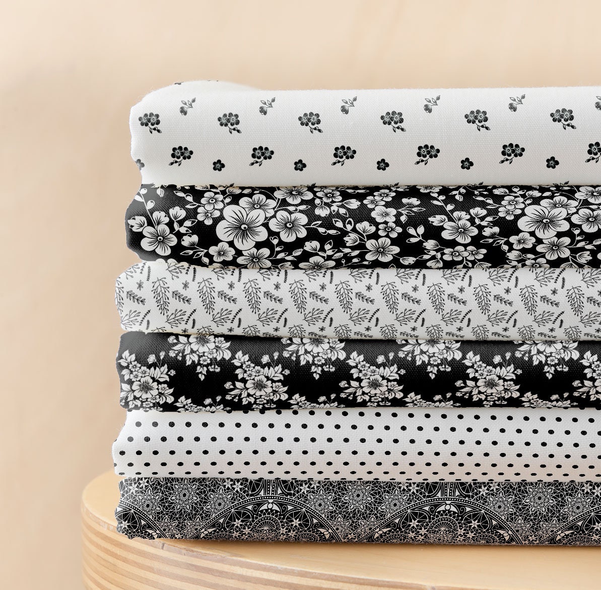 Black and White Floral Digital Paper Set Digital Scrapbooking Flowers ...