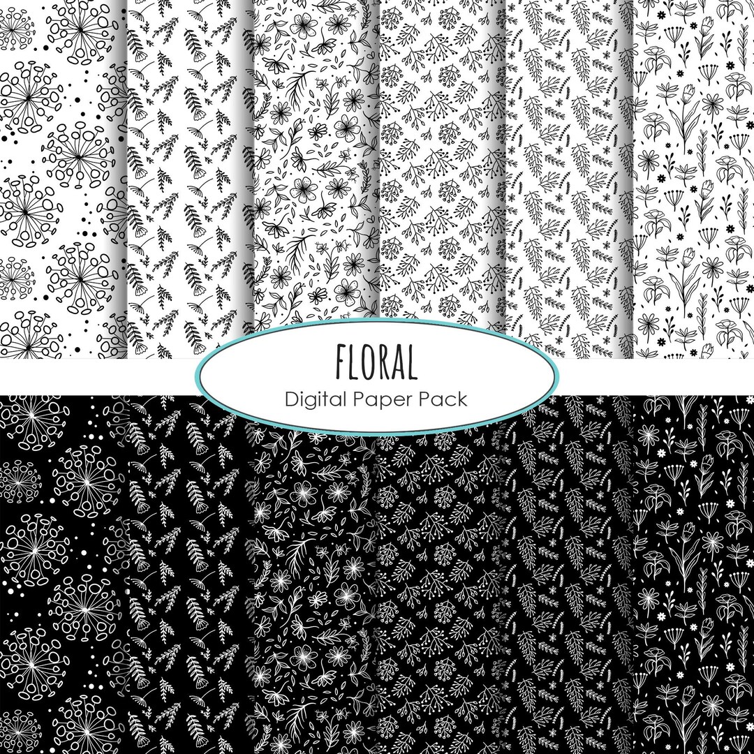 Black and White Flowers Digital Paper Digital Scrapbooking Instant ...