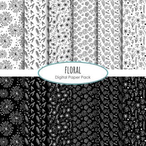 Black and White Flowers Digital Paper Digital Scrapbooking Instant ...