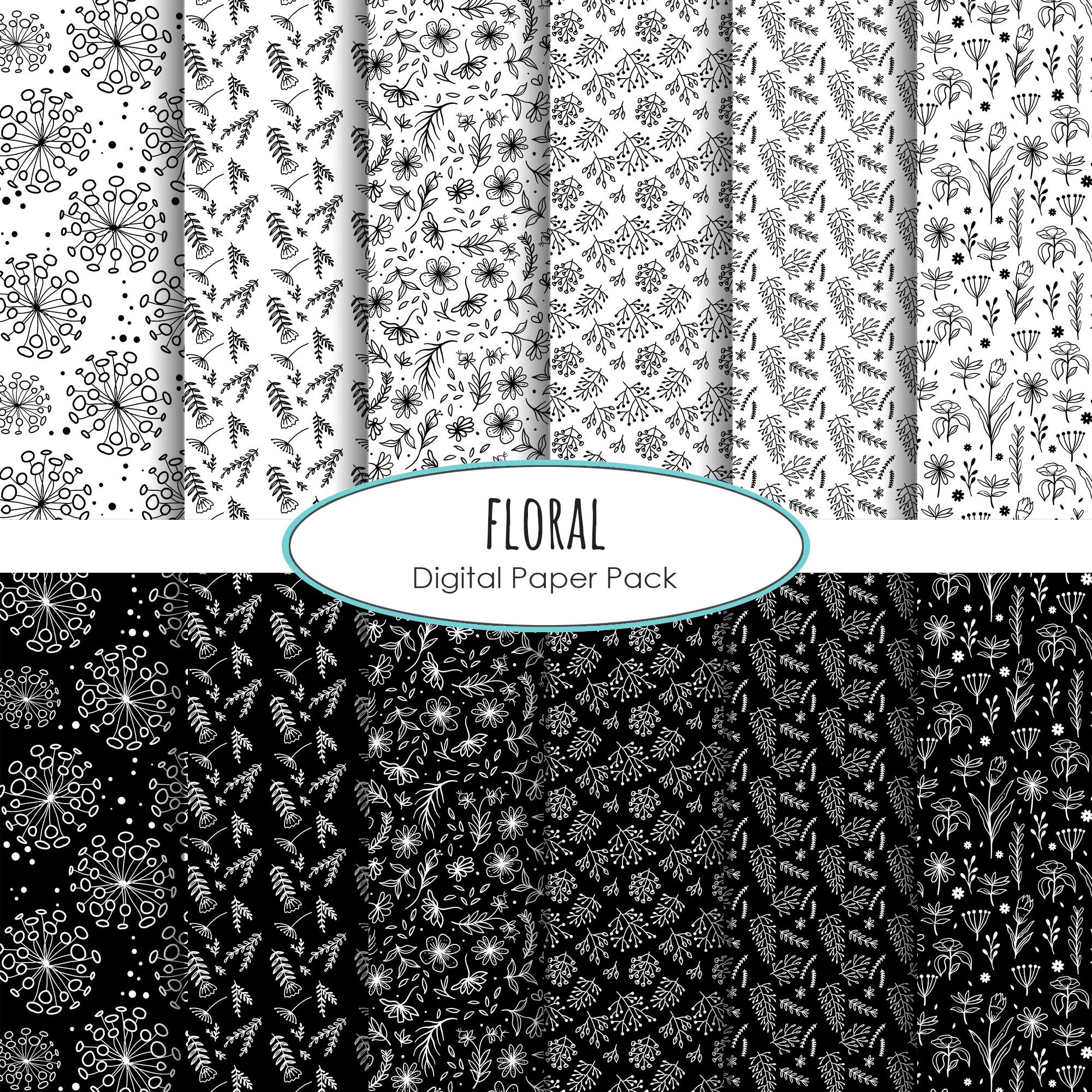 Black and White Flowers Digital Paper Digital Scrapbooking Instant ...