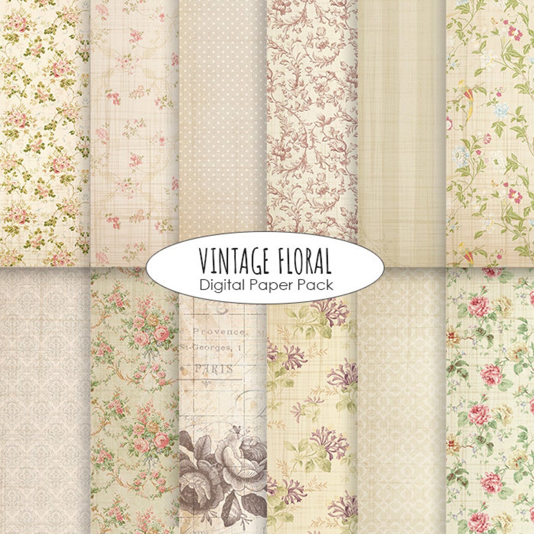 Vintage Floral Digital Paper Pack Instant Download Digital Scrapbooking ...