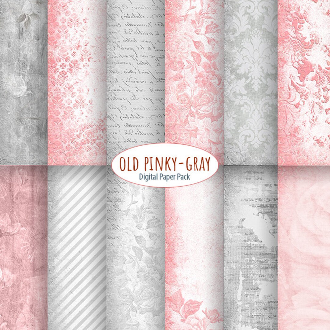Pink Gray Digital Paper Instant Download Floral Background Shabby Chic ...