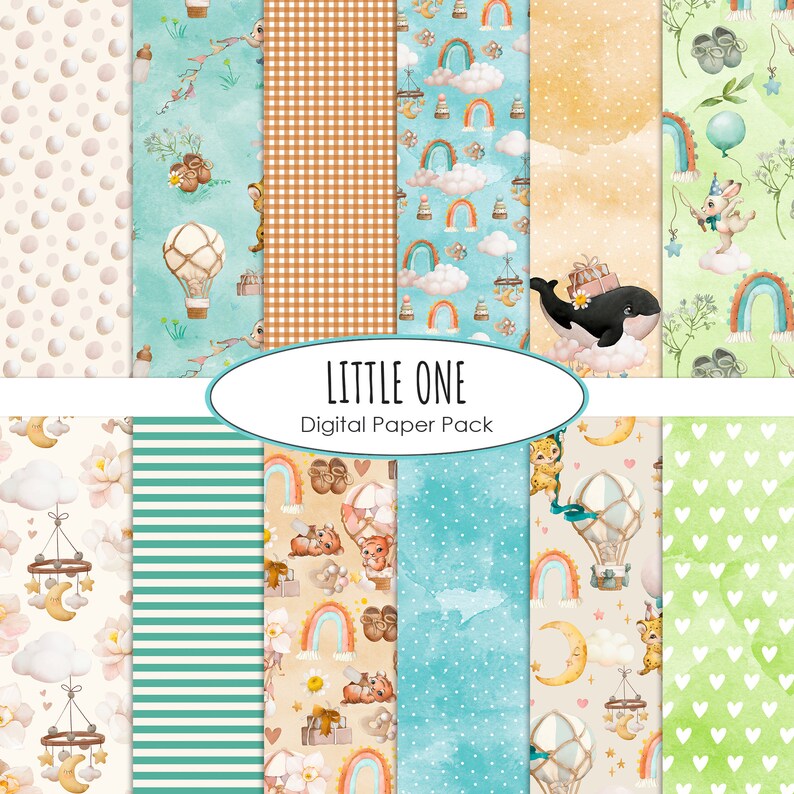 Little One Digital Paper Baby Digital Paper Watercolor Paper for Little ...