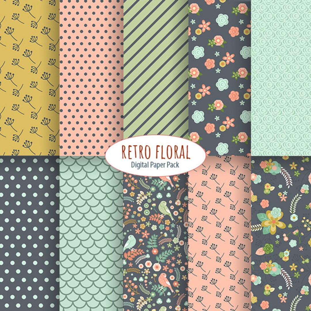 Retro Digital Paper Floral Patterns Instant Download Textures Digital ...