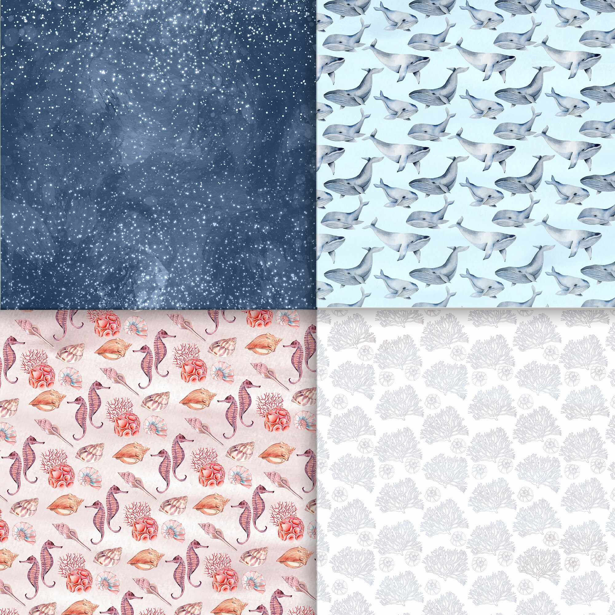 Nautical Digital Paper Watercolor Sea Patterns Seashells - Etsy