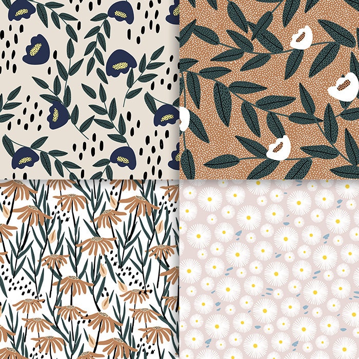 Floral Digital Paper Modern Flowers Digital Paper Pack Instant Download ...