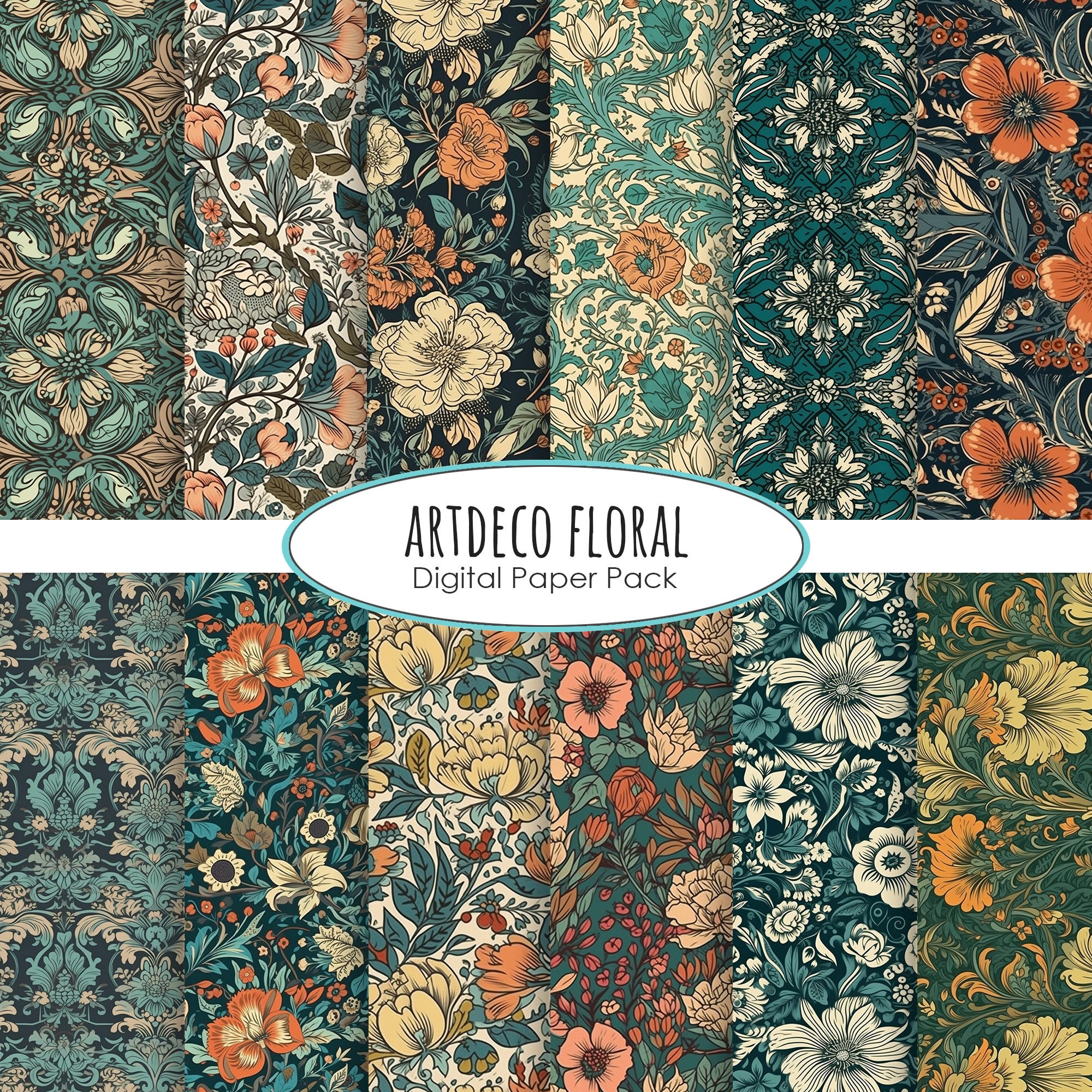 Art Deco Digital Paper Seamless Patterns Instant Download Retro Art ...