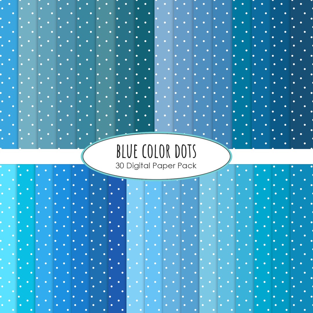 Blue Polka Dots Digital Paper - Dotted Paper Instant Download Digital ...