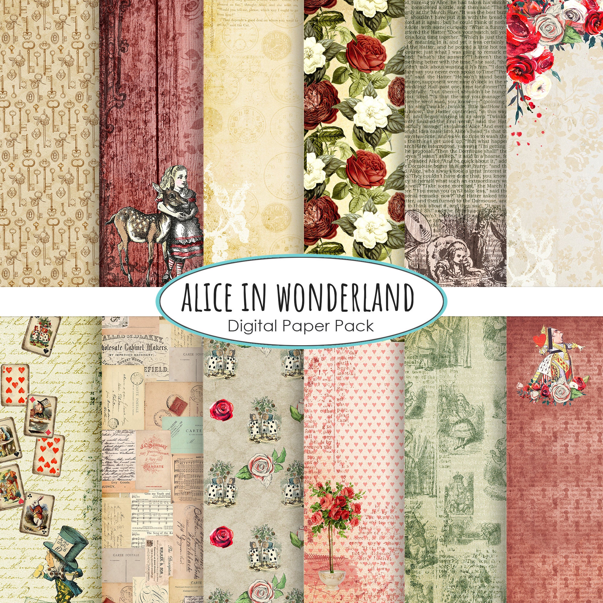 Alice in Wonderland Digital Paper Pack Instant Download - Etsy