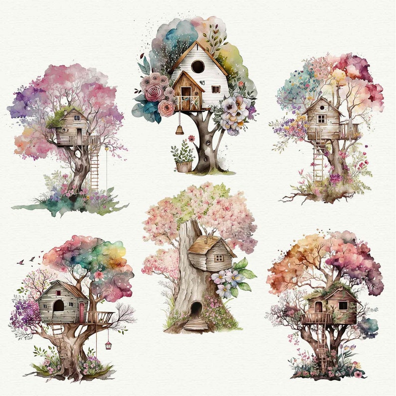 Tree House Clipart Instant Download Commercial Use Watercolor Clipart ...
