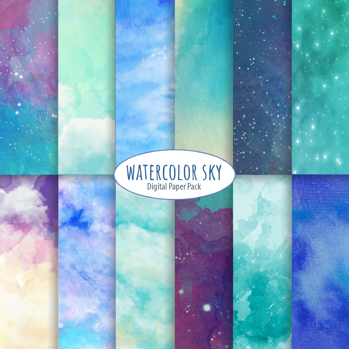 Watercolor Sky Digital Paper Textures Instant Download Cloud Textures ...
