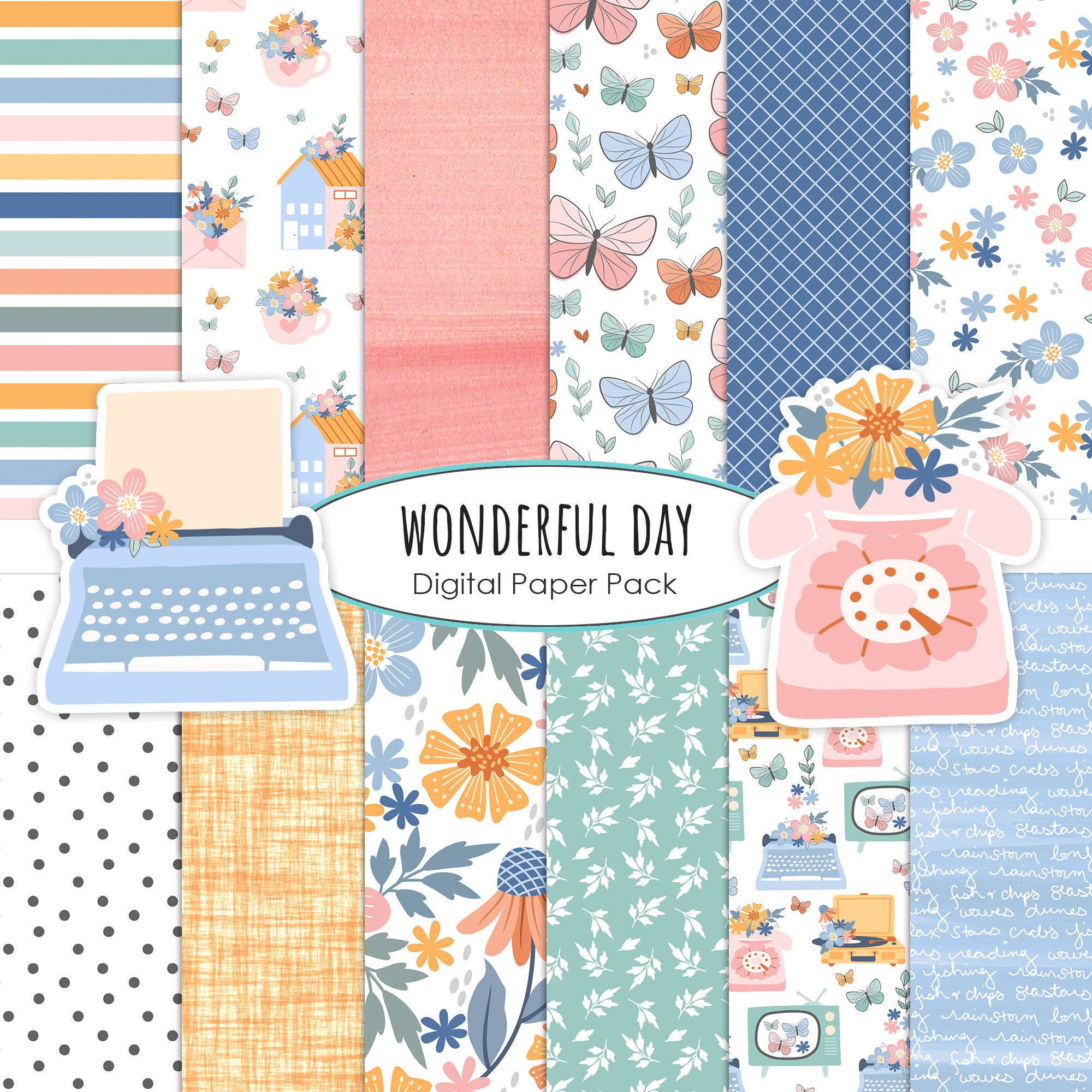 Wonderful Day Cards Pack Backgrounds Instant Download Digital ...