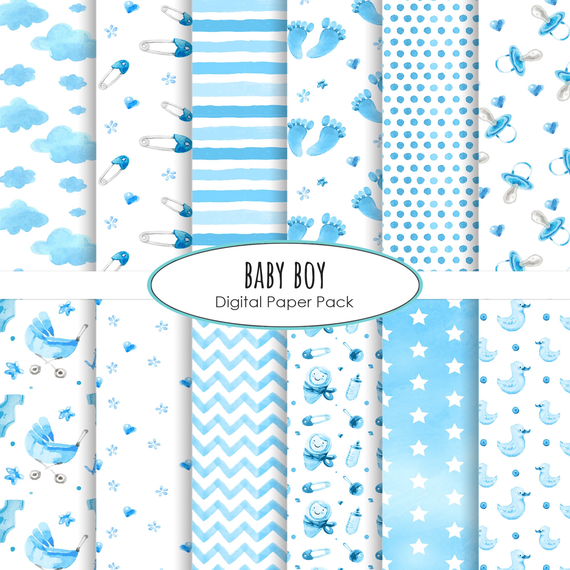 Boys Baby Shower Digital Paper Pack Instant Download, Digital ...