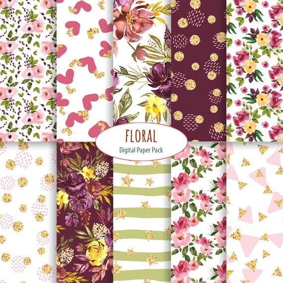 Floral Paper Watercolor Flowers Digital Paper Pack Instant | Etsy