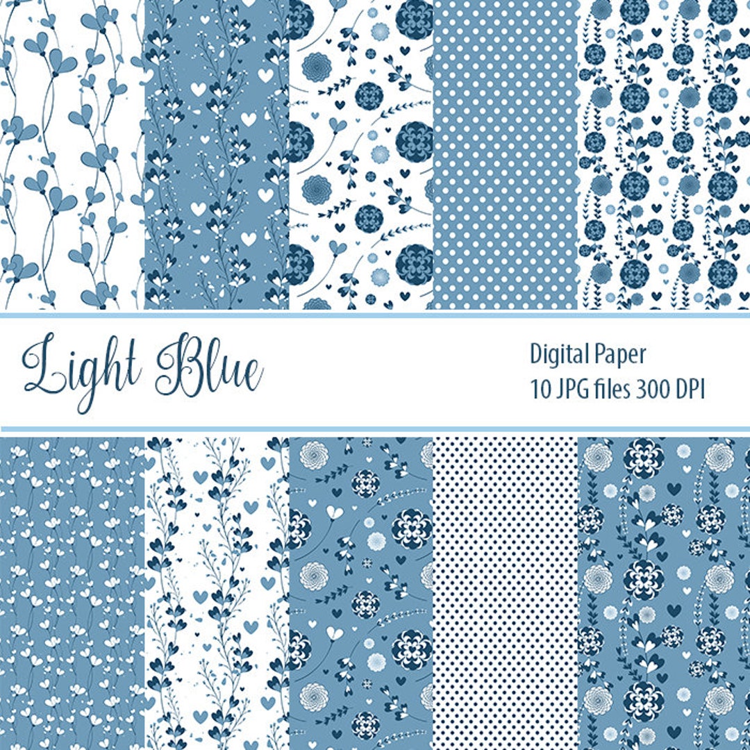 Floral Digital Paper Blue Flowers Textures Instant Download Textures ...