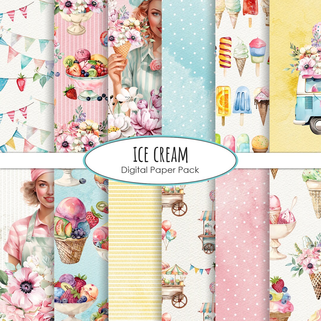Ice Cream Digital Paper Pack - Digital Scrapbooking - Etsy