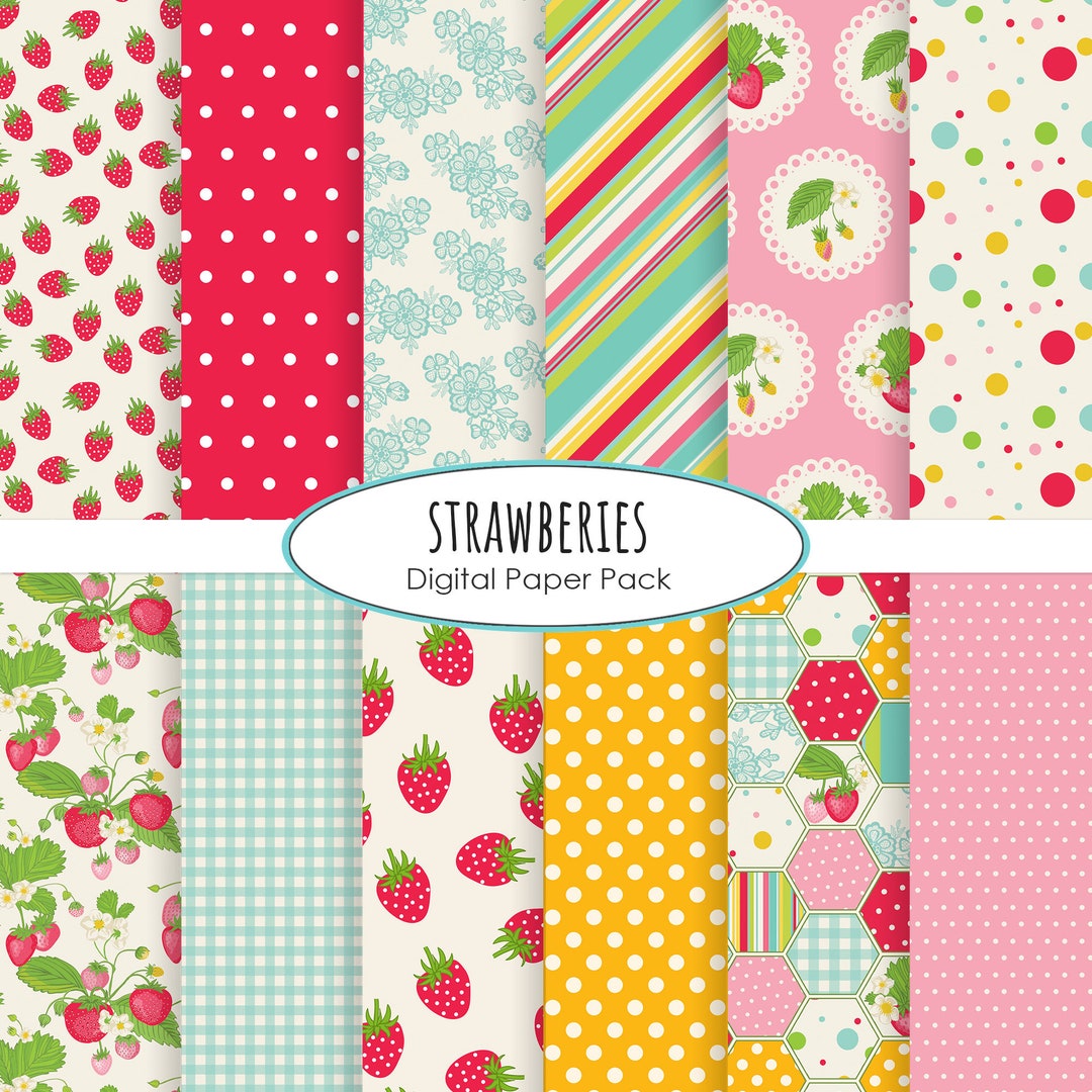 Strawberry Digital Paper Berry Patterns Summer Party Textures Digital ...
