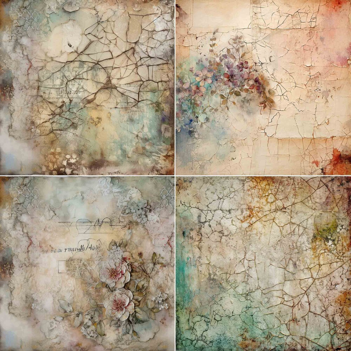 Vintage Floral Textures Instant Download Digital Scrapbooking Mixed ...
