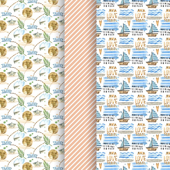 Travel Digital Paper Watercolor Travel Patterns Adventure Holiday ...