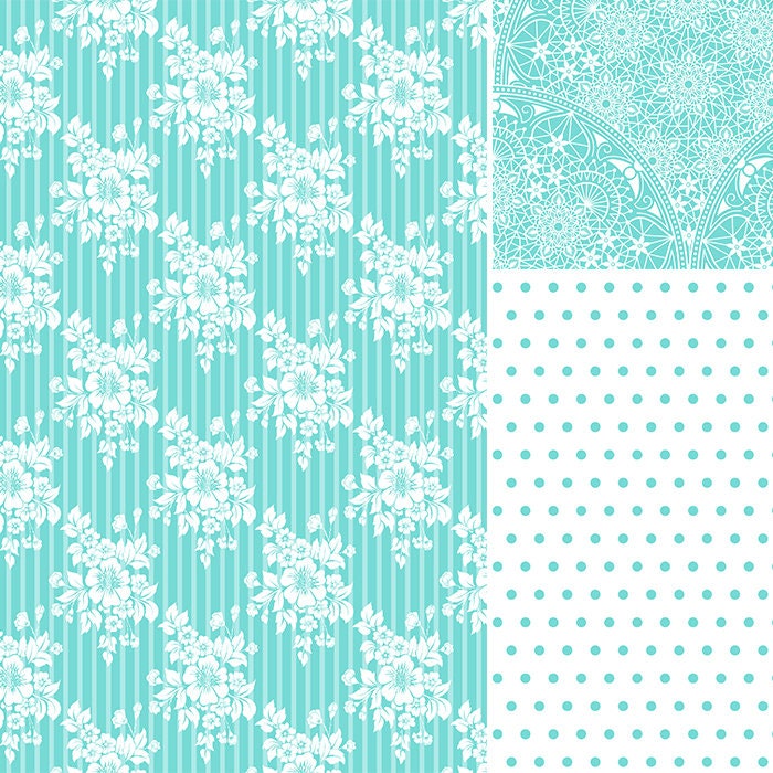 Turquoise Floral Digital Paper Classic Floral Pattern Instant Download ...