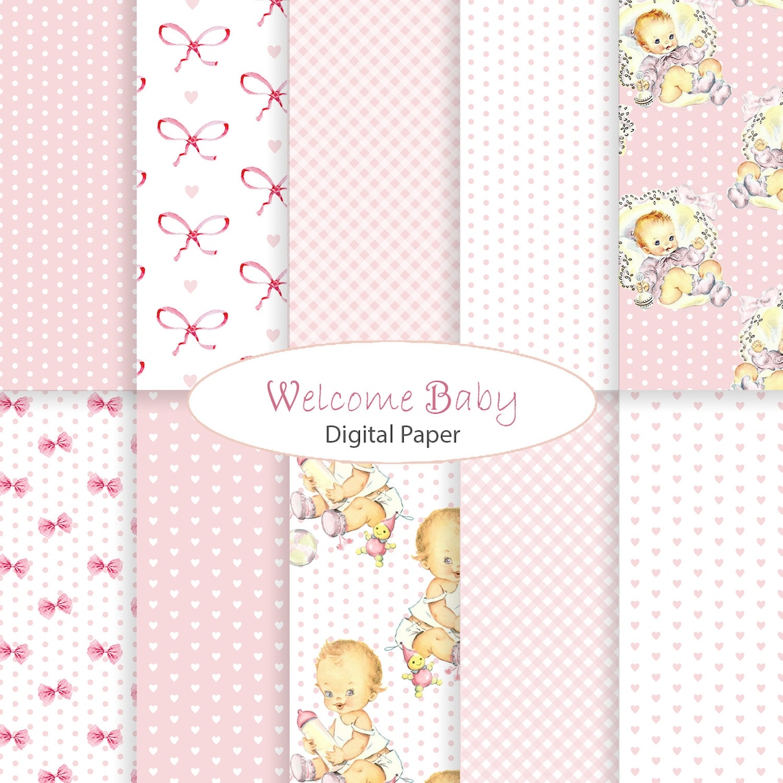 Baby Girl Digital Paper Pink Patterns Printable Instant Download Little ...