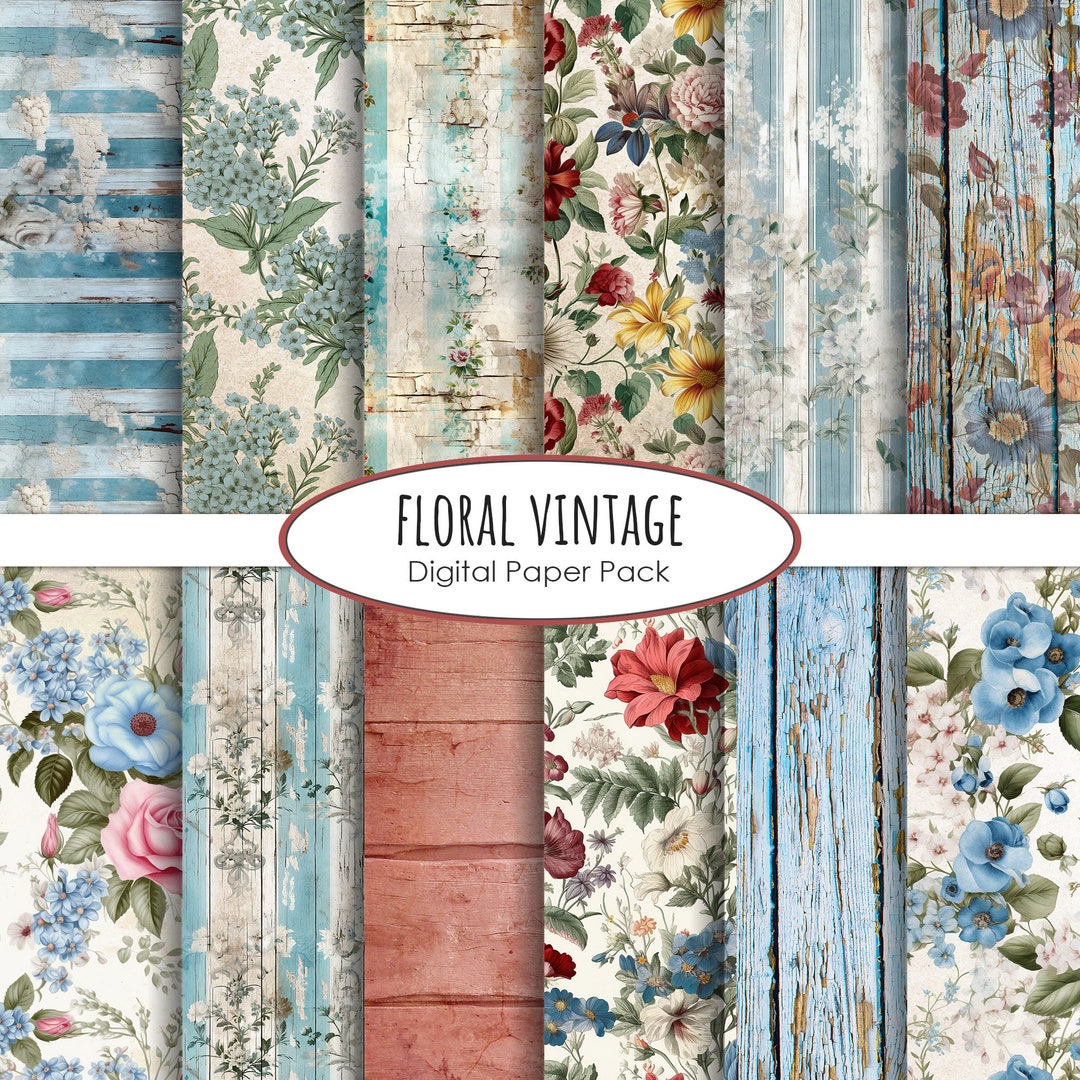 Vintage Floral Paper Pack Floral Pattern Digital Scrapbooking Instant ...