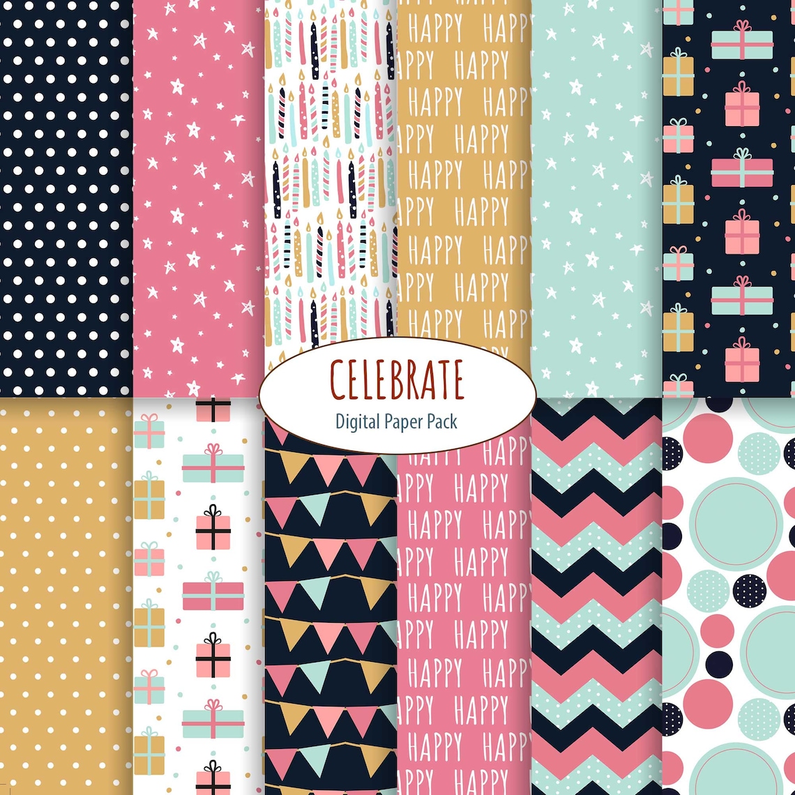 Happy Birthday Digital Paper Pack Celebrate Paper for Print Digital ...