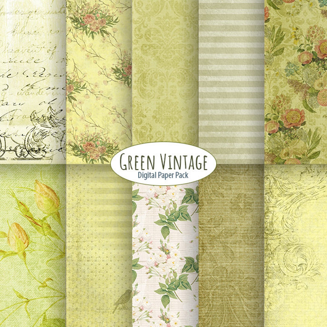 Floral Paper Pack Vintage Digital Background Green Shabby Chic Textures ...