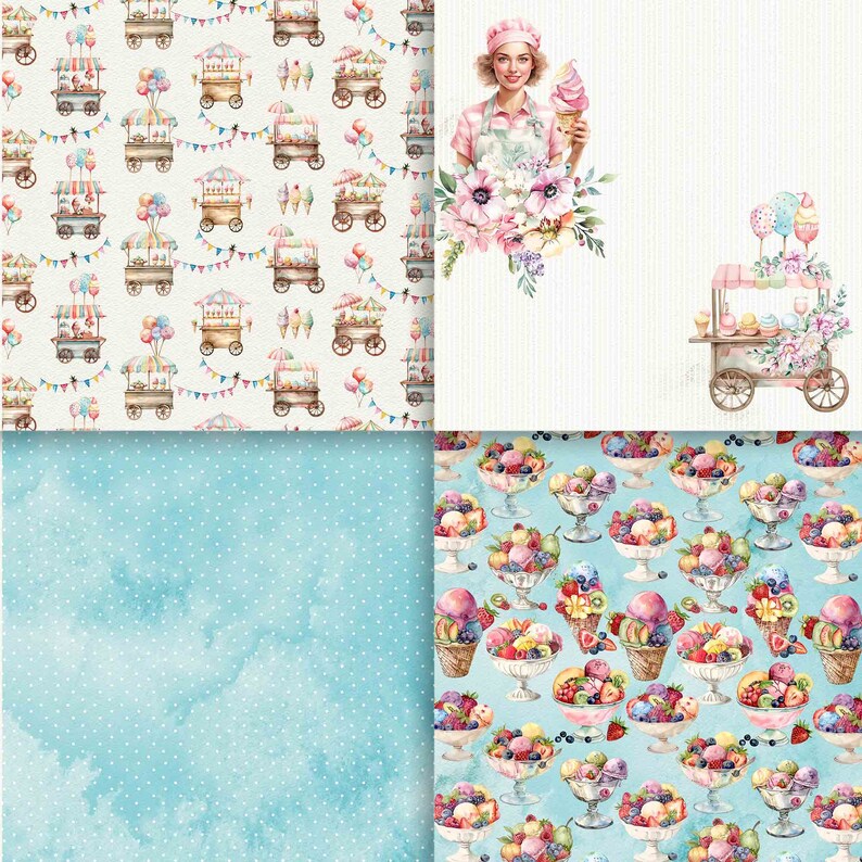 Ice Cream Digital Paper Pack - Digital Scrapbooking - Etsy