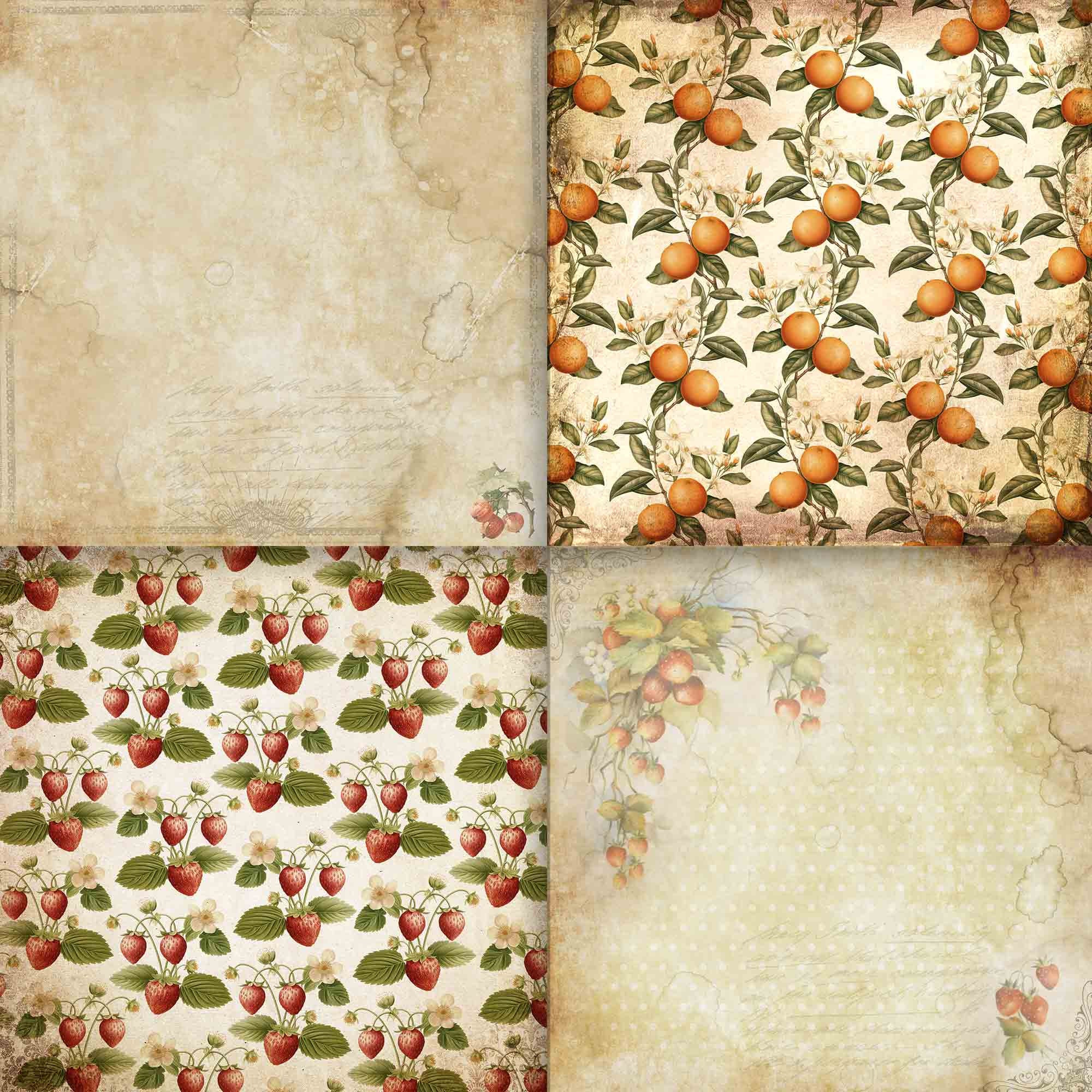 Vintage Fruits Pattern Instant Download Digital Scrapbooking Mixed ...