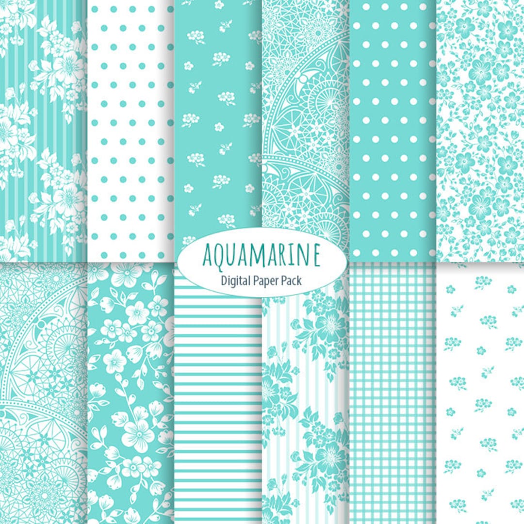 Turquoise Floral Digital Paper Classic Floral Pattern Instant Download ...